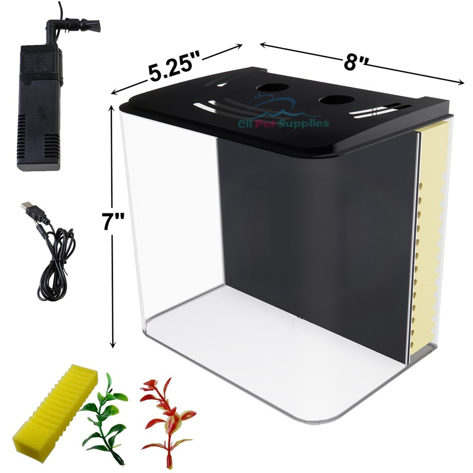 Aquarium Fish Tank 1.2gal Small Betta Tank Starter Kit with LED Light ...