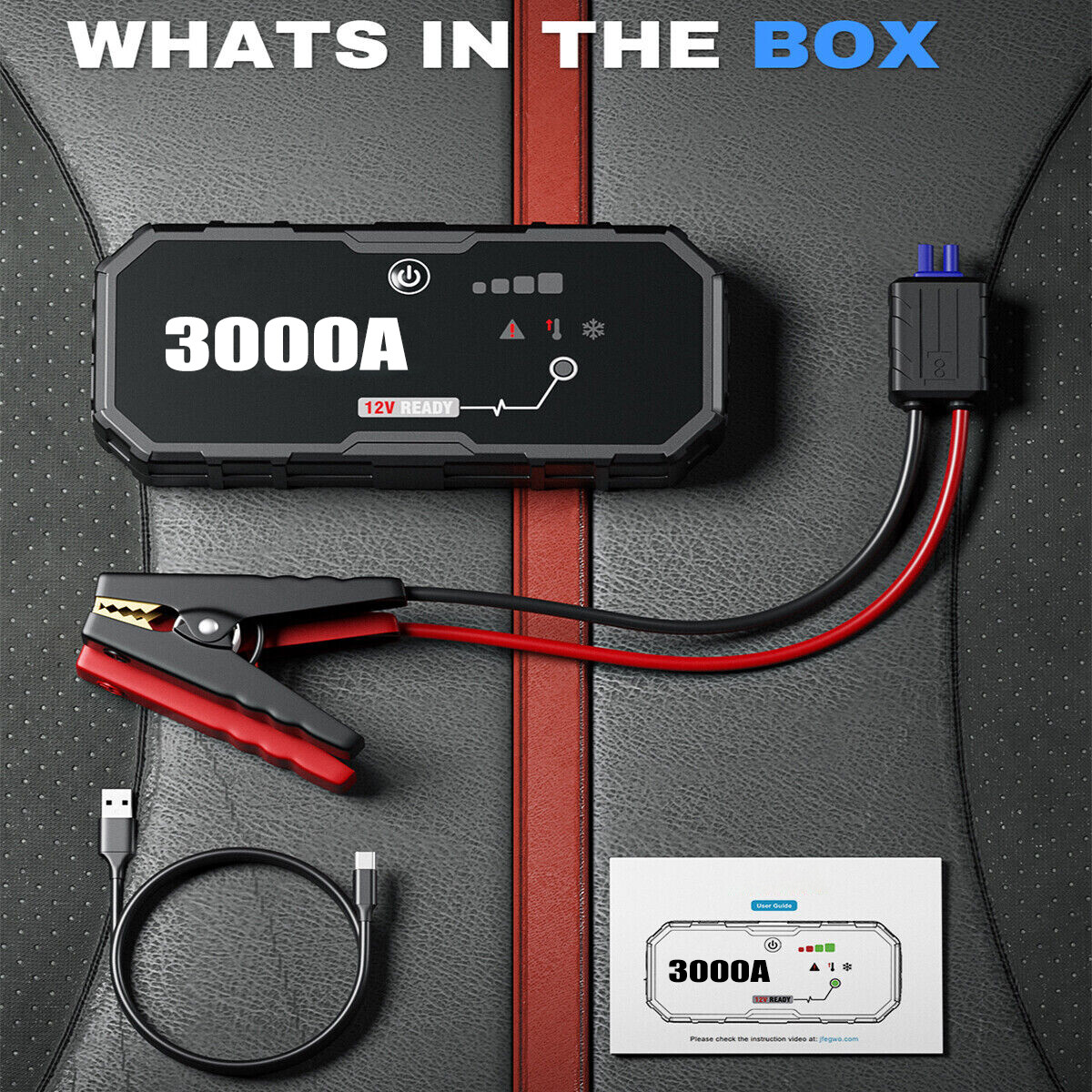 Jump Starter 3000A Portable 12 Volt Car battery Heavy duty high booster ...