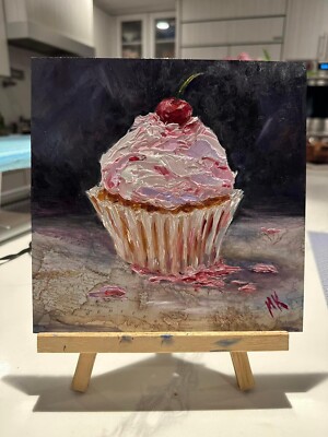 Original Oil Painting Still Life Food Desert Cupcake Realism, Mapart | eBay