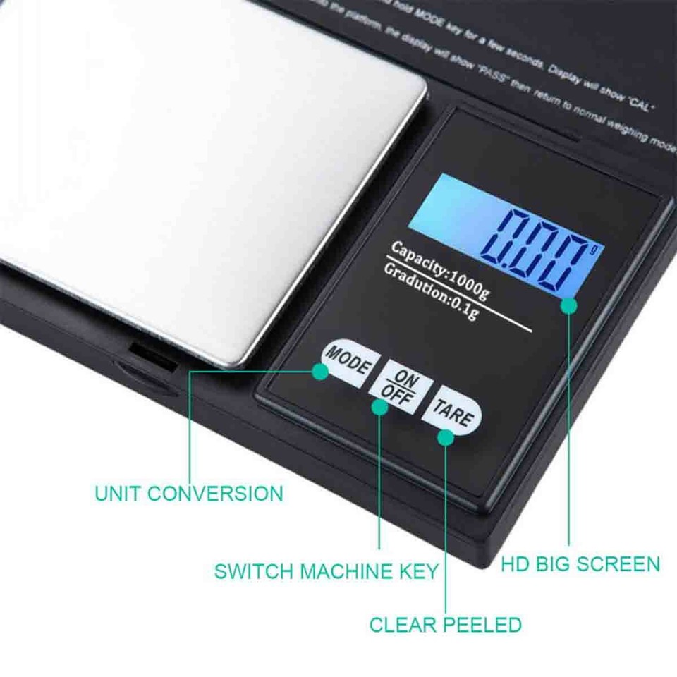 Digital Scale 1000g x 0.1g Jewelry Gram Silver Gold Coin Pocket Size ...