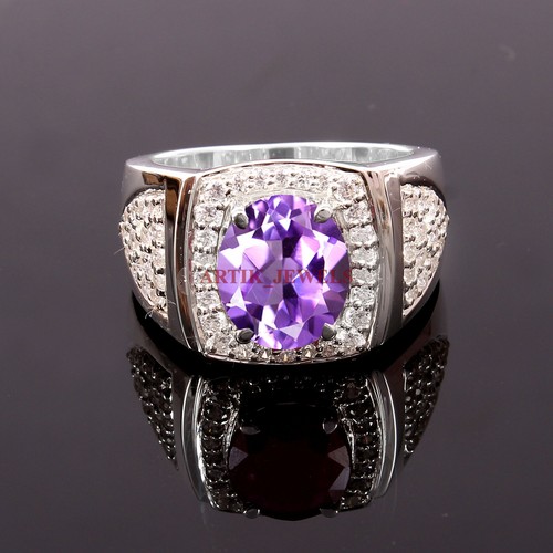 Natural Amethyst Gemstone with 925 Sterling Silver Ring for Men's #5630 | eBay Australia