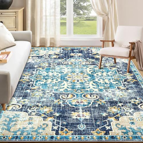 Area Rug 6x9 Living Room Rugs - Large Washable Vintage Floral Boho 6' x ...