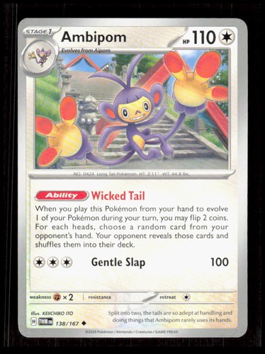 Ambipom 138/167 SV06: Twilight Masquerade Pokemon tcg Card CB-1-9-C-10 ...