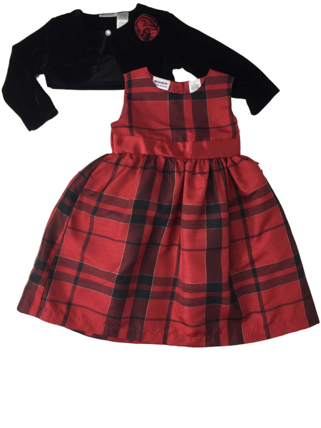 Girls Red & Black Plaid Formal Party Holiday Gold Accent Checkered ...