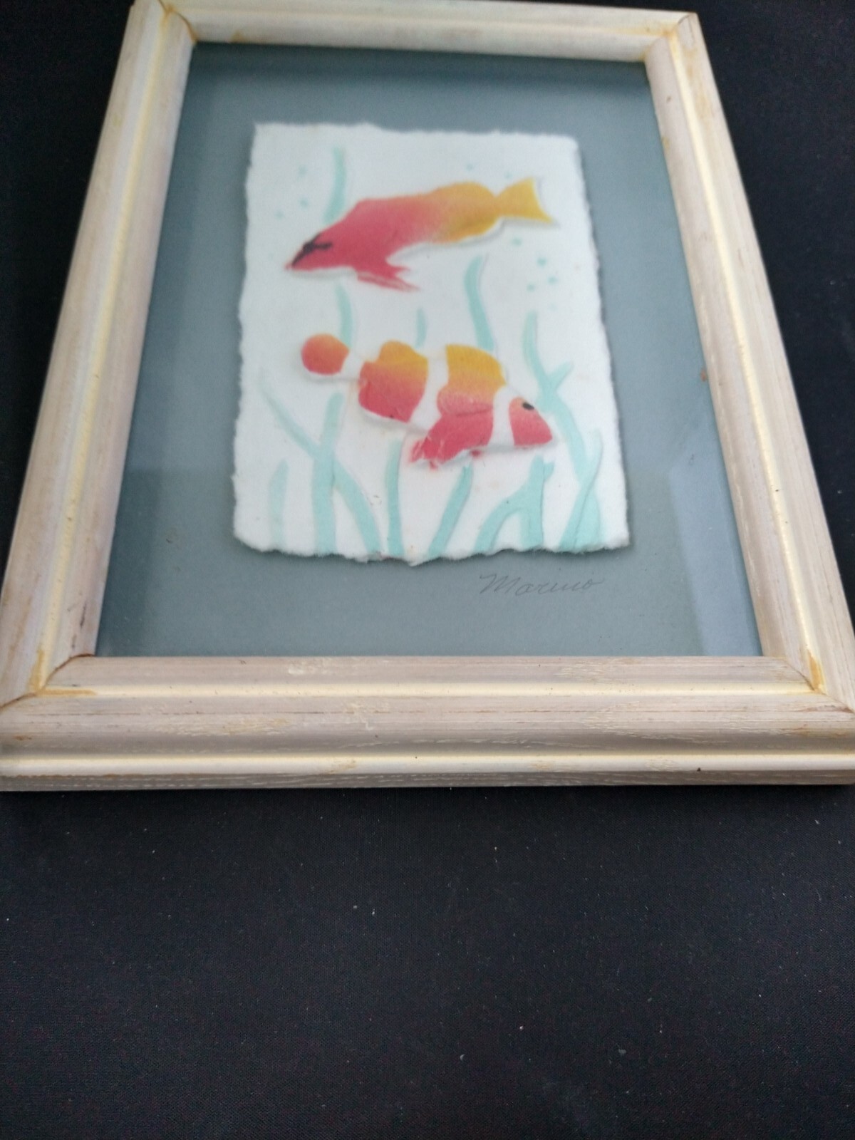 Figi Fish Art Graphics Hand Cast Paper Signed Marino 7x6 Good Condition ...
