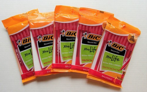 New Bic Round Stic Xtra Life Ballpoint Red Pen 5 Packs of 10 (50 Pens ...