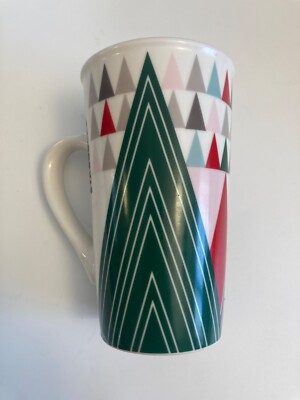 Starbucks 16oz Ceramic Christmas Coffee Mug Triangle Trees 6" Tall | eBay