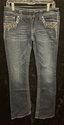 Women’s Miss Me Size 29 Bootcut Rhinestone Design Cotton Jeans Flaws ...