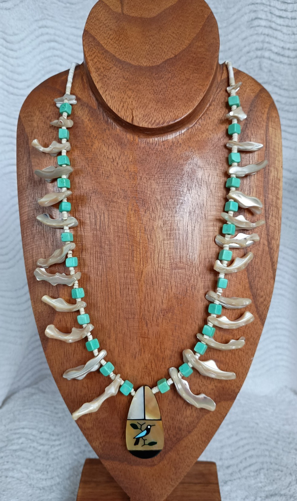 Vtg 70s Zuni Native American Turquoise Mother of Pear… - Gem