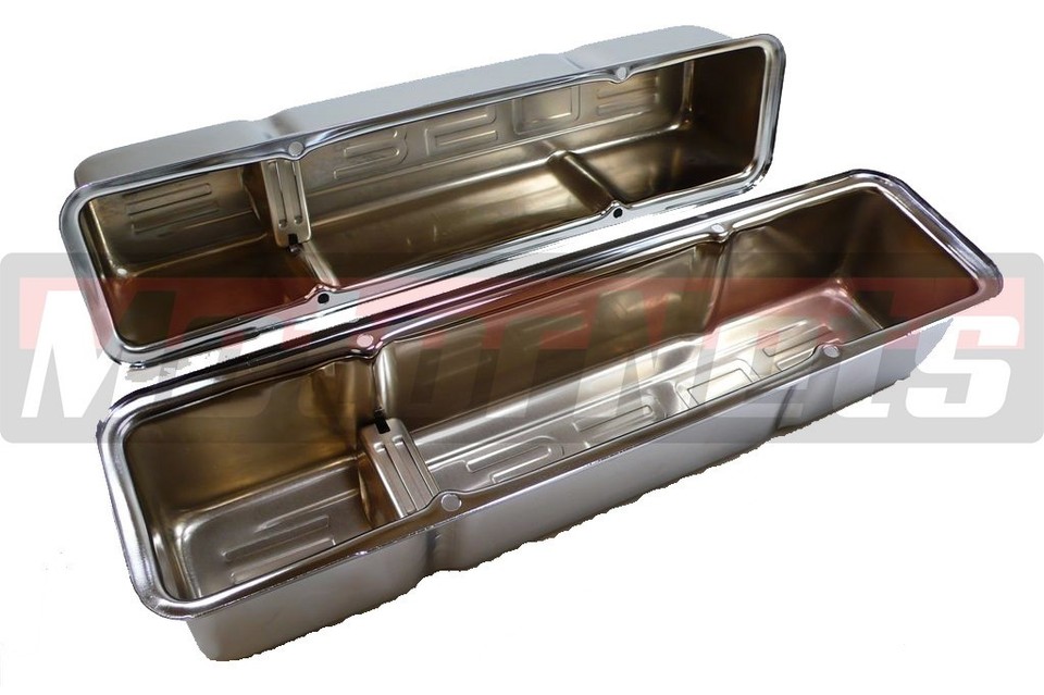 Chrome Steel Small Block Chevy 350 Logo Tall Valve Cover SBC 283 305 ...