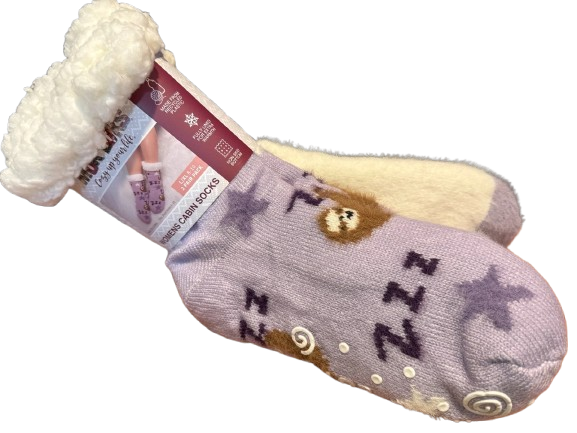 2 Pairs MUK LUKS Women's Cabin Slippers Socks Sleepy Sloth Purple ...