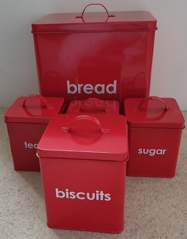 5 Piece Enamel Storage Canister Containers for Tea Coffee Sugar ...