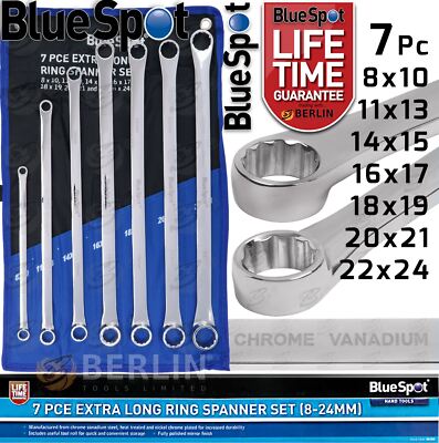 EXTRA LONG Aviation Double Ring Spanner Set 8-24mm Long Reach Flat ...