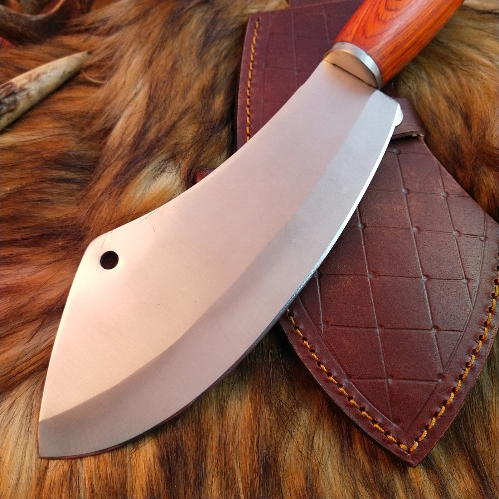 CUSTOM HANDMADE D2 TOOL STEEL HUNTING CLEAVER CHOPPER KNIFE W/SHEATH H ...