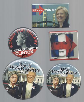 2016 HILLARY CLINTON CAMPAIGN BUTTONS - 5 DIFF INCL MICHIGAN & AMERICAN ...