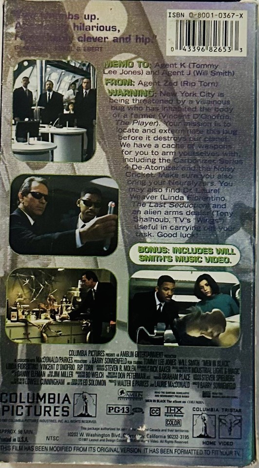 Men In Black (VHS, 1997) 43396826533 | eBay