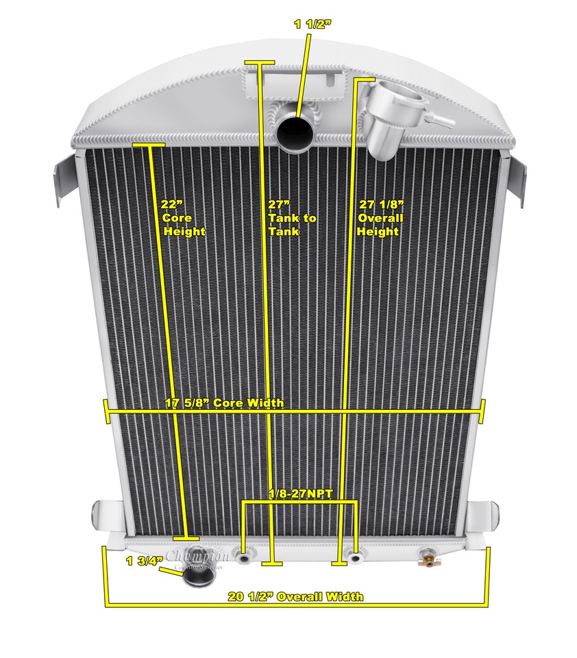 Atom Champion 3 Row Radiator Ford Config-1930 1931 Ford Model A V8 ...