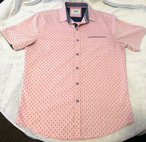 New Craft Flow Voyage Men’s Pink Button Up Short Sleeve Shirt Palm Trees Small | eBay