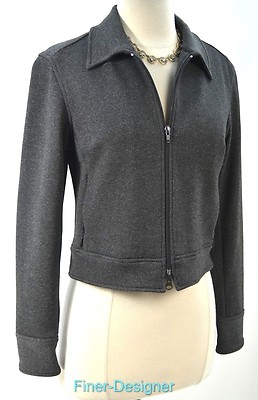 EXPRESS light Coat Jacket ponte knit grey stretch crop zip sporty Size ...