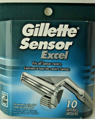 Gillette Sensor Excel 10 Cartridges Chromium Coating Long Lasting Razor ...