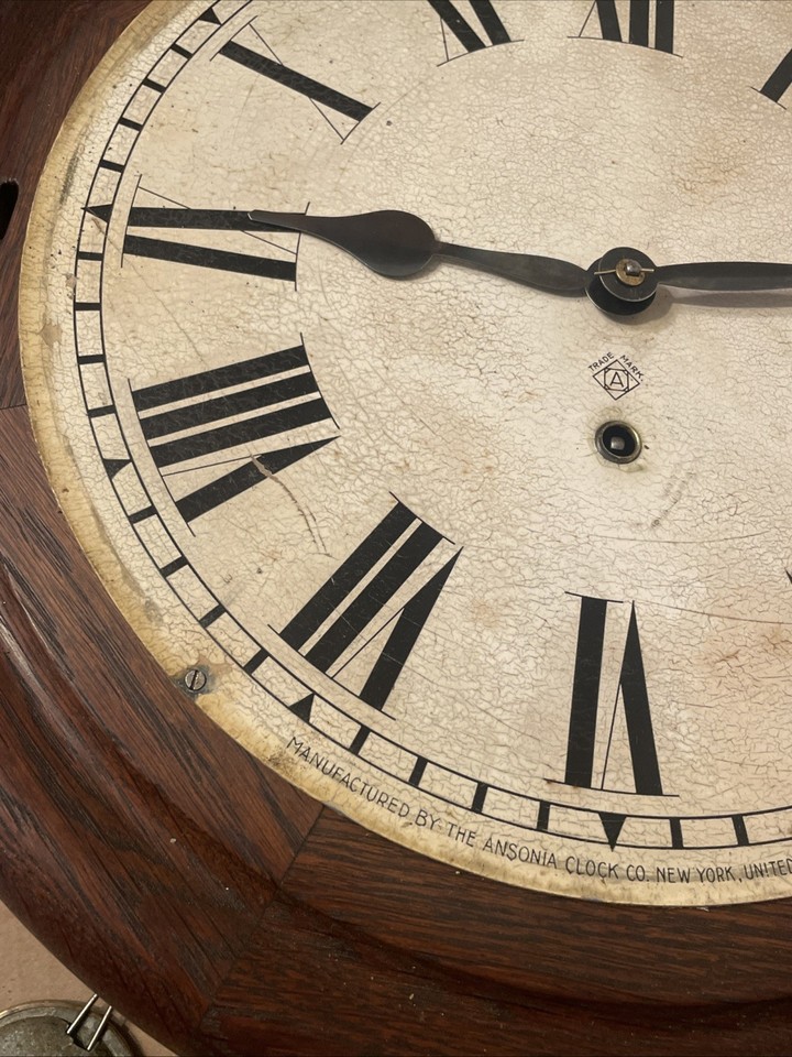 Antique Ansonia Round Oak Gallery Wall Clock To Restore | eBay