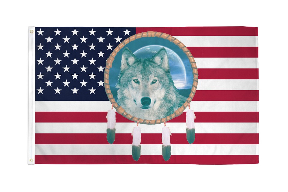 USA Wolf & Dreamcatcher Flag 3x5ft American Wolf Flag Dream Catcher ...