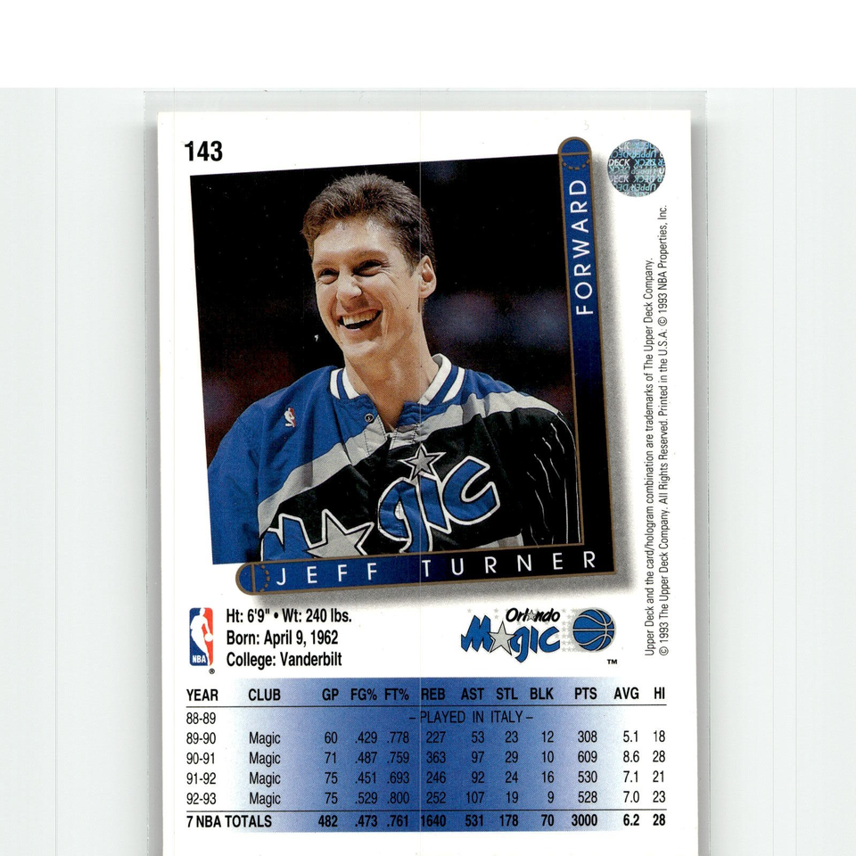 1993-94 Upper Deck #143 Jeff Turner Orlando Magic Basketball Card | eBay