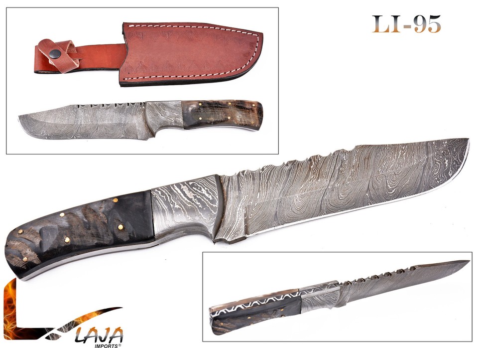 10" Custom Bowie Damascus Big Game Tracker Knife W/ Horn Handle LI-95 ...