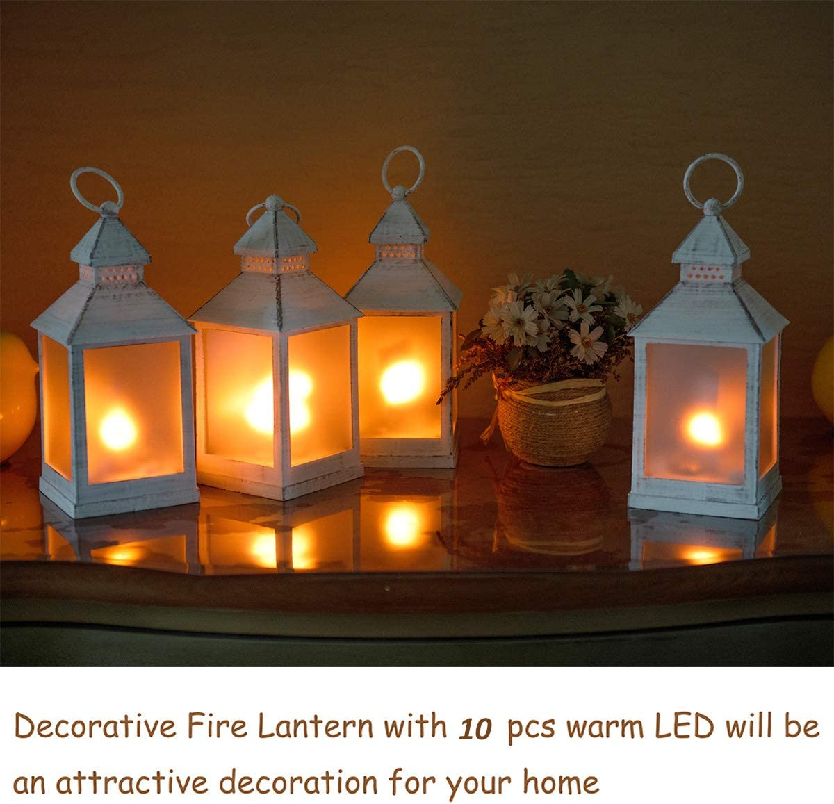 11" Vintage Style Decorative Lantern,Flame Effect LED Lantern,(White,4 ...