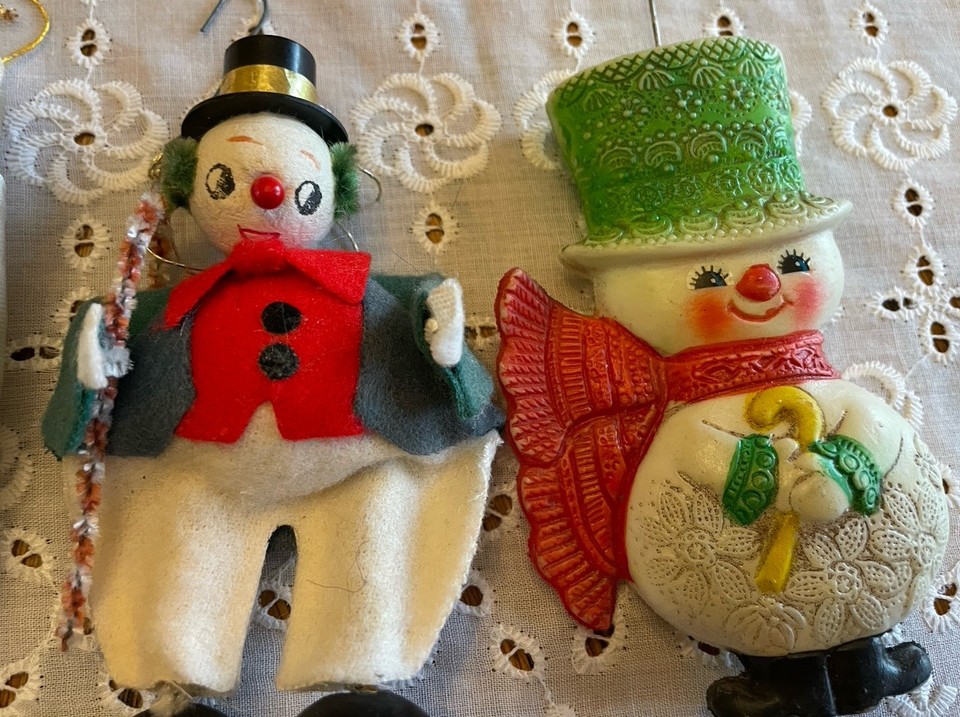 Fancy Doll Angels & Snowman MADE IN JAPAN~ Plastic Heads, Satin Robes ...