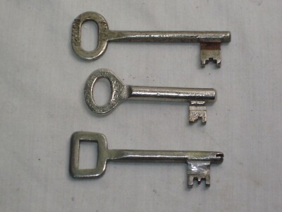3 vintage antique skeleton keys key lot marked Nemef 51 1343 old ...