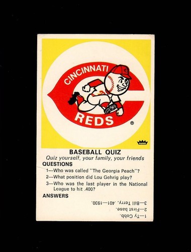1971 Fleer Quiz cards CINCINNATI REDS Logo Baseball Facts inserts Type ...