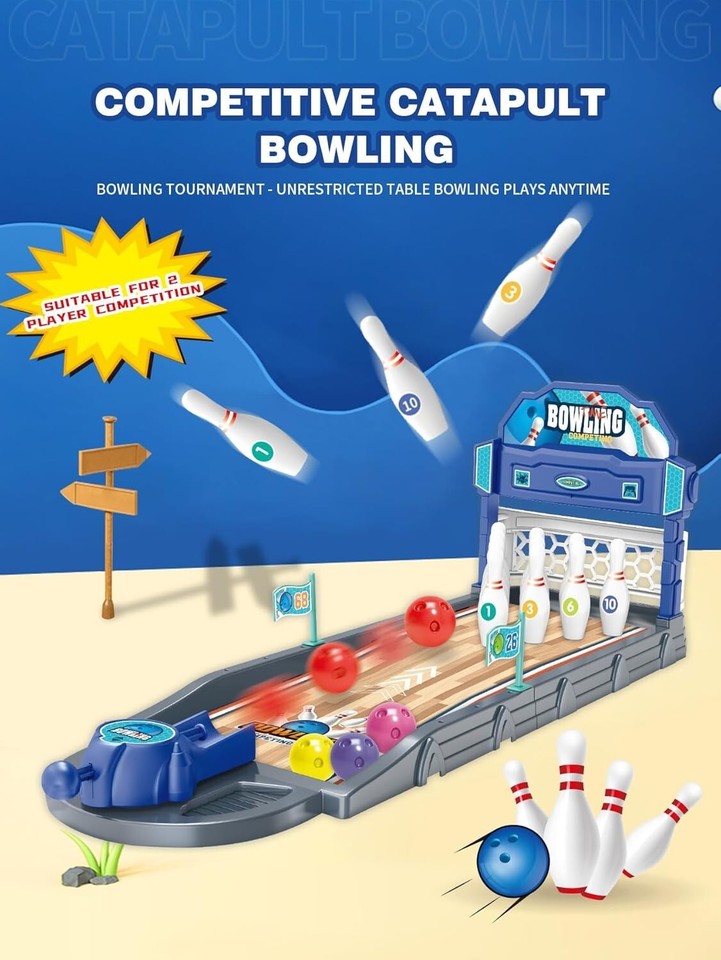 Mini Bowling Game, Tabletop Arcade Bowling Set for Desk, Office & Fun ...