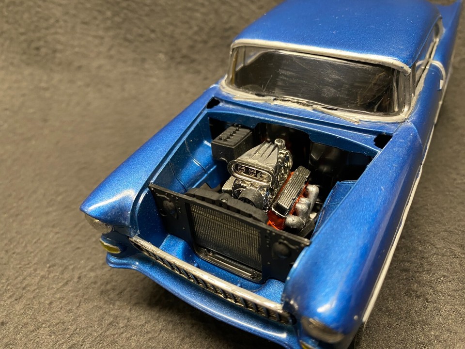 Monogram '55 Chevy Bel Air Gasser Street Machine Built 1:24 Model Blue ...