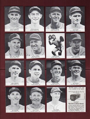 1947 Tip-Top Bread: BOSTON RED SOX Team REPRINT set D323 ~ ALL 15 cards ...