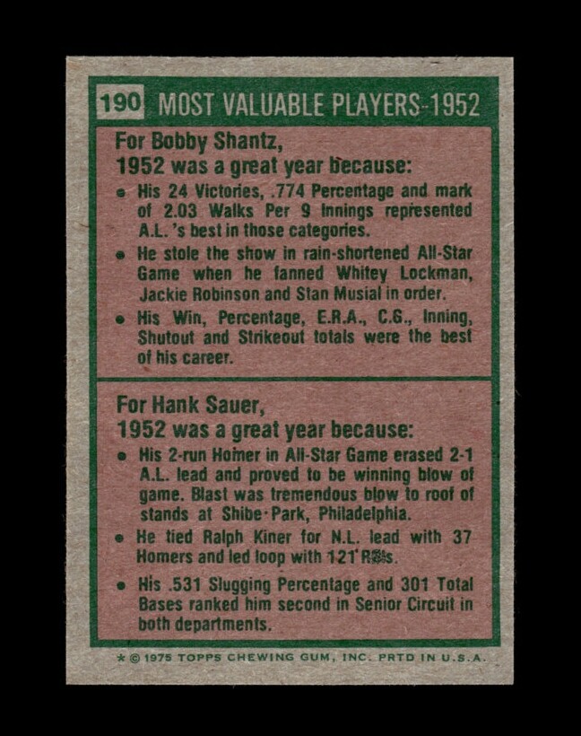 1975 Topps Set-Break #190 1952 Mvp'S NR-MINT *GMCARDS* | eBay