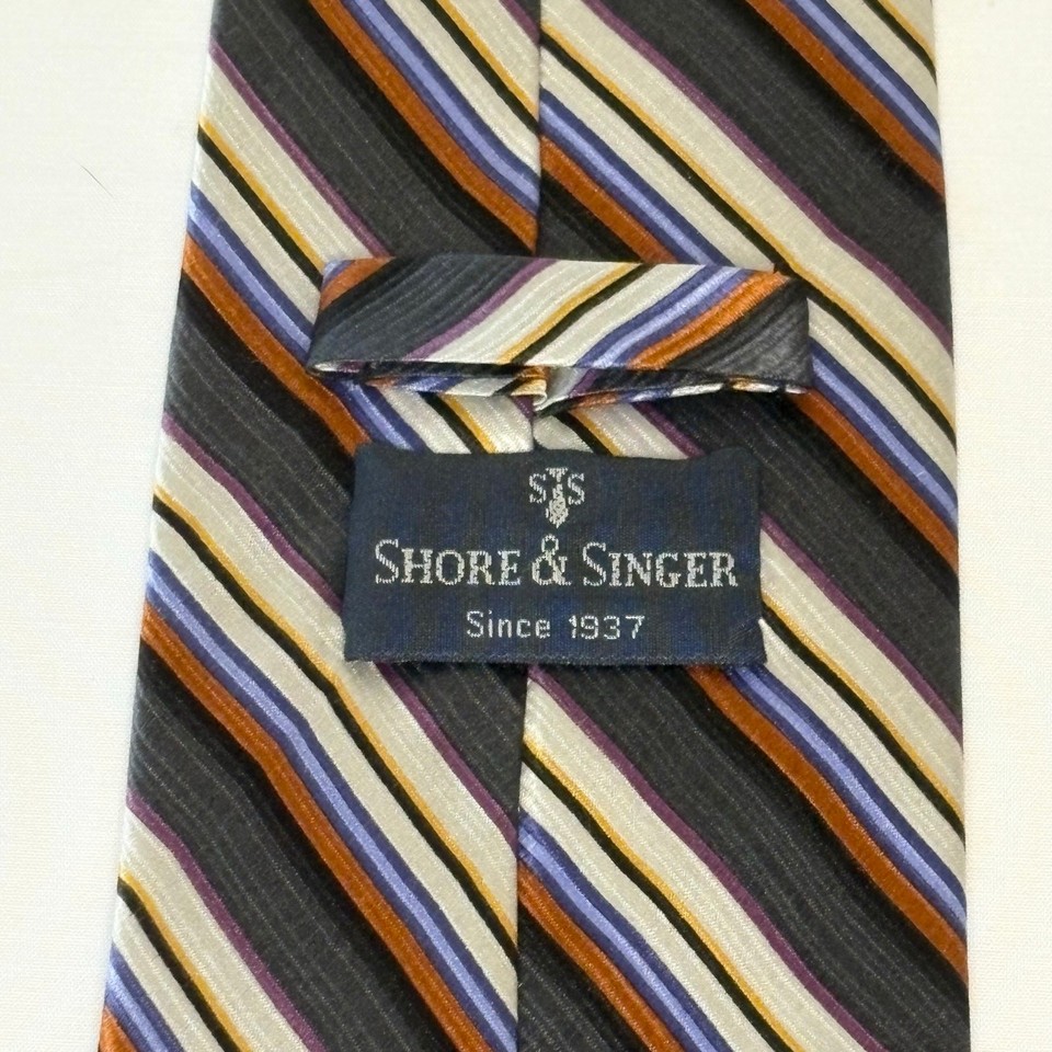 Shore & Singer Hand Made Silk Necktie | Multicolor Diagonal Stripes ...