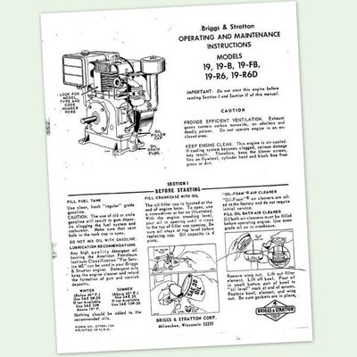 Briggs And Stratton Model 19 19-B Engine Operators Maintenance Manual ...