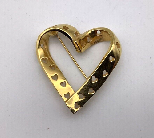 Avon True Hearts Cut Out Lapel Brooch Pin Love Valentine Gold Tone ...