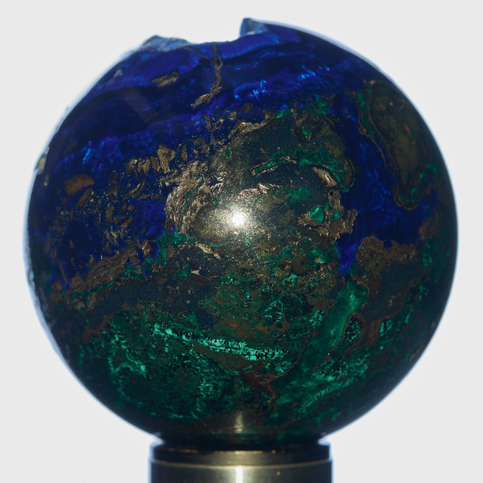 2.1" Azurite with Malachite geode rock sphere. Stone ball with vugs ...