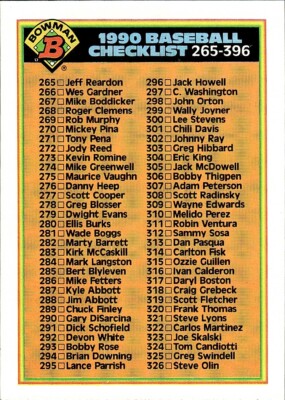 1990 Bowman Checklist 265-396 Checklist #527 | eBay