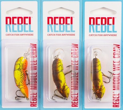 (LOT OF 3) REBEL MIDDLE WEE CRAW CRANKBAIT 3/16OZ F6867 CHARTREUSE ...