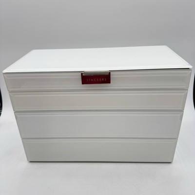Stackers White Glass & Silver 4 Tray Jewelry Box from The Container ...