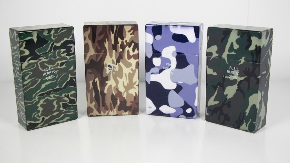 12 Camouflage Design Push Open Plastic Cigarette Case Pack Holder 100mm ...