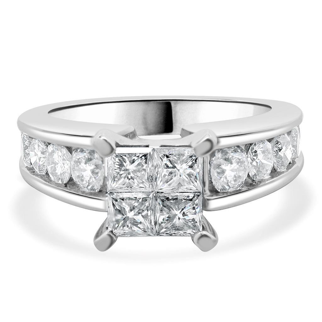 14 Karat White Gold Quad Set Princess Cut Diamond Eng… - Gem