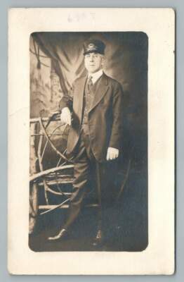 Train Conductor Man in Uniform RPPC Antique Occupation Studio Photo ...