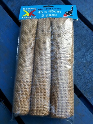 3 pack Hessian squares 45 by 45cm Pond Plant Basket Linings Marginal ...