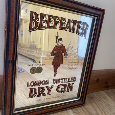Beefeater Dry Gin Mirror Sign Bar Pub Wood Frame 10X12 London Distilled ...
