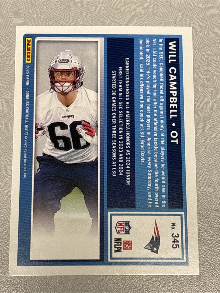 Will Campbell (RC) 2025 Donruss Press Proof Red #345 New England ...