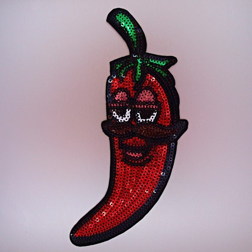 Chilli Patch with Sequins — Iron On Badge Embroidered Motif — Chili ...